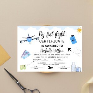 Editable First Flight Certificate, First Vacation Gift, Editable ...