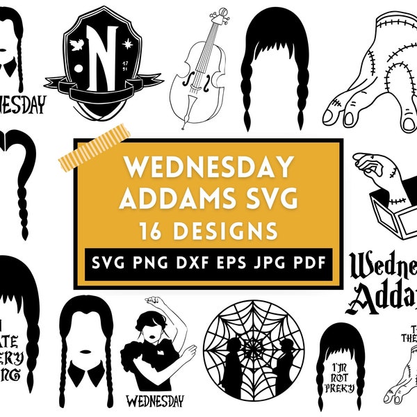 Wednesday Addams Black and White Clipart - Etsy