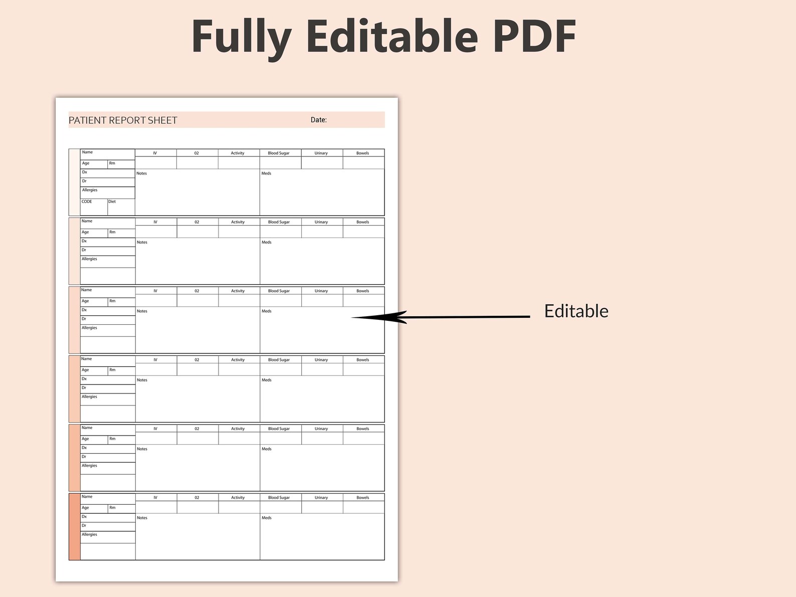 Editable Nursing Report Sheet and Patient Report Sheet Bundle - Etsy UK