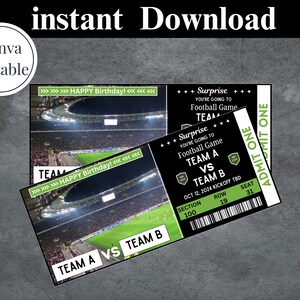 Football Game Ticket, Gift Voucher, Instant Download, Editable Template ...