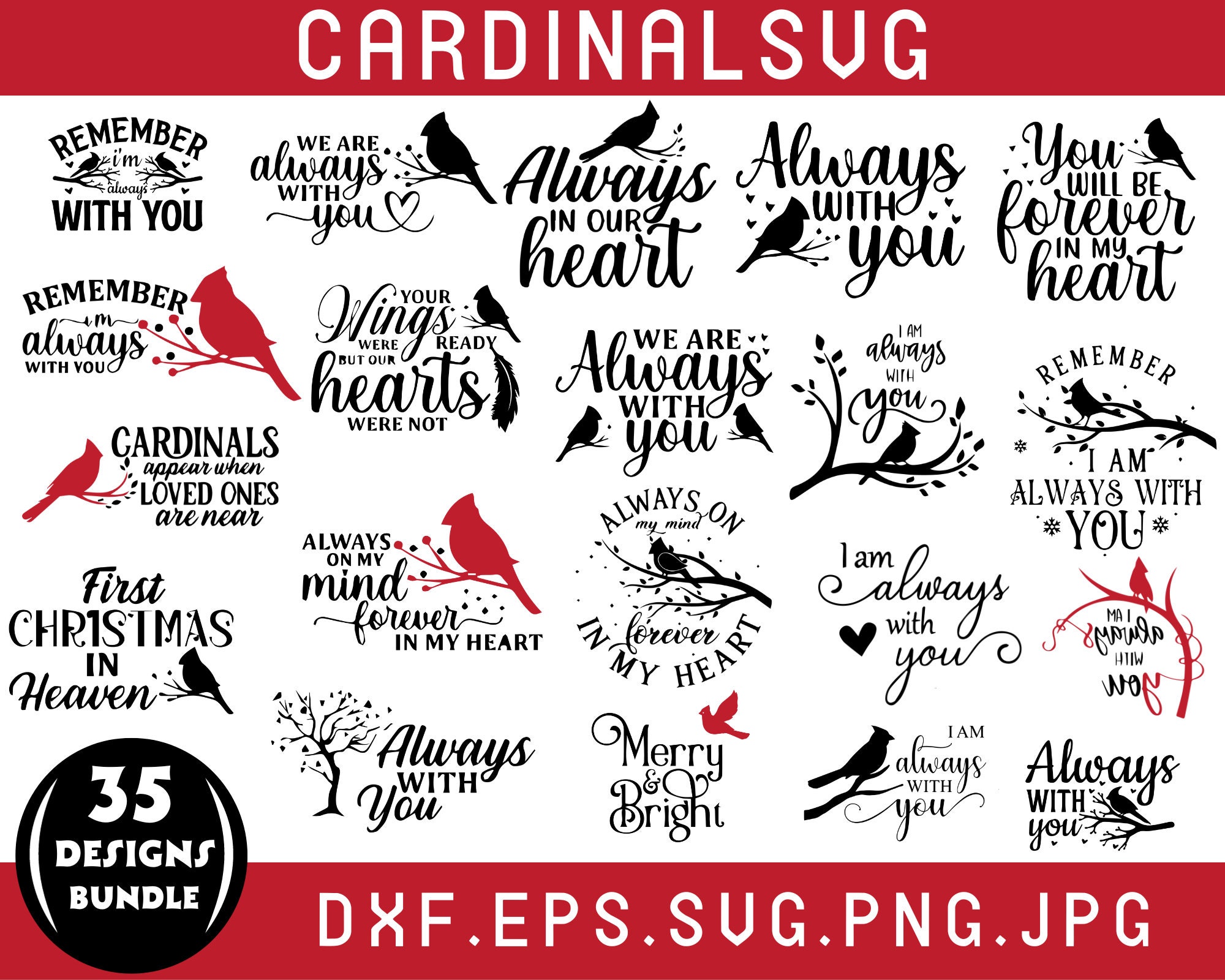Cardinal Memorial Svg Bundlecardinal Memorial Pngam Always - Etsy Canada