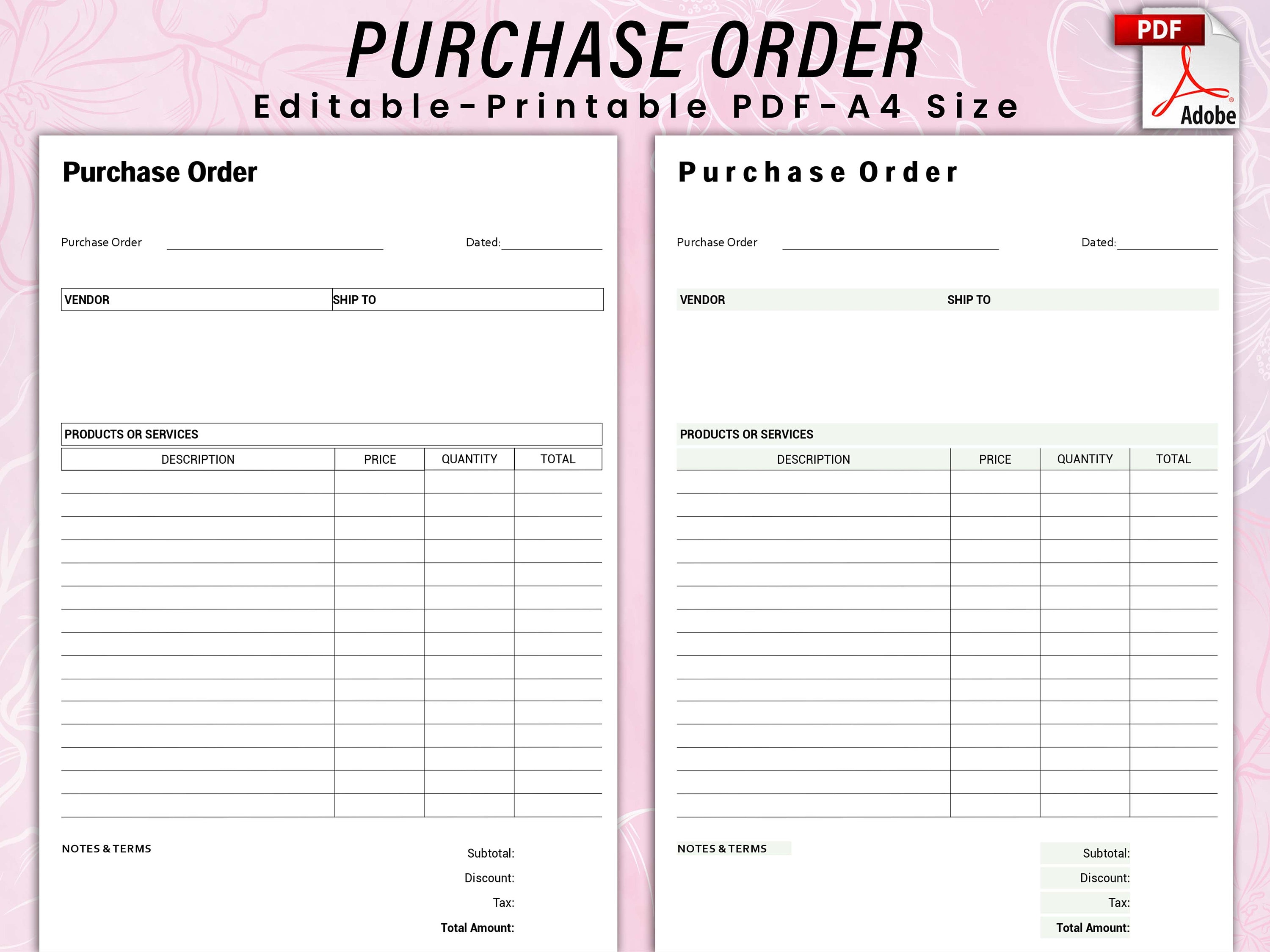 Editable Purchase Order Template Editable Purchase Template - Etsy ...