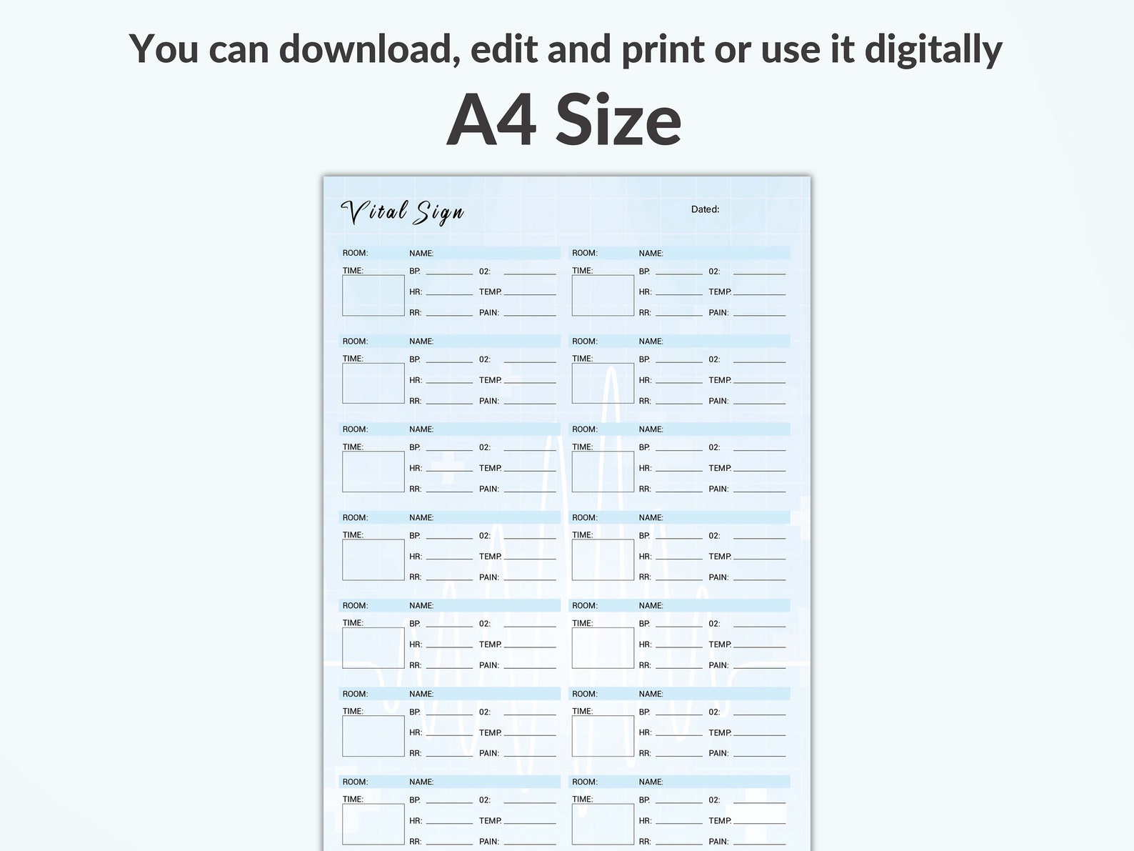 Editable and Printable Vital Sign Chart, Vital Sign Log, Vital Sign ...