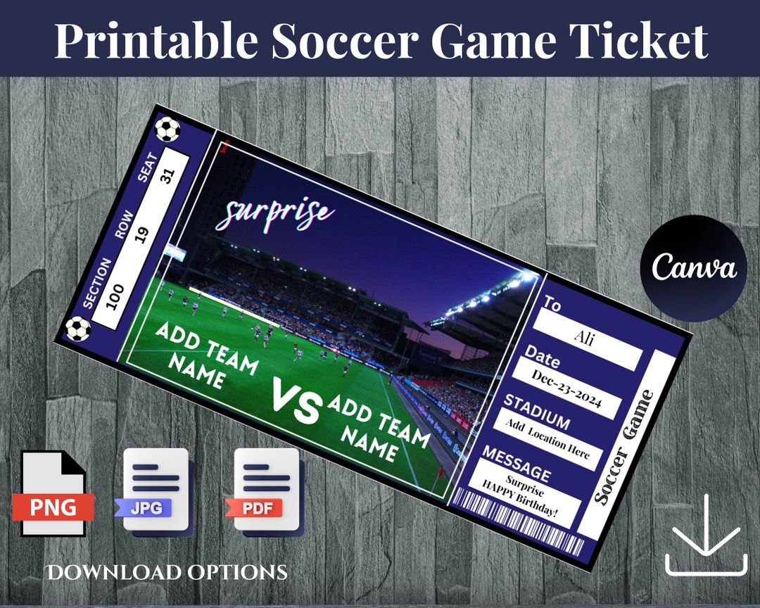 Soccer Game Ticket Template, Soccer Birthday Ticket, Football Ticket ...
