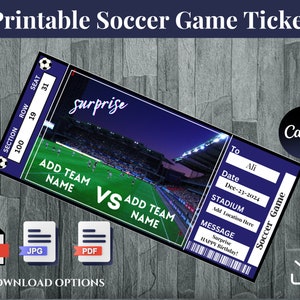 Soccer Game Ticket Template, Soccer Birthday Ticket, Football Ticket ...