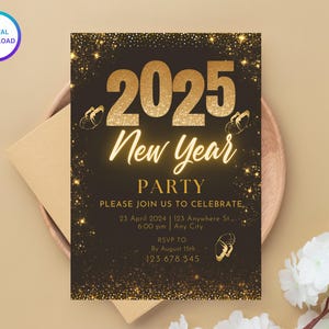 Editable New Year Invitation, 2025 New Year Invitation, Digital New ...