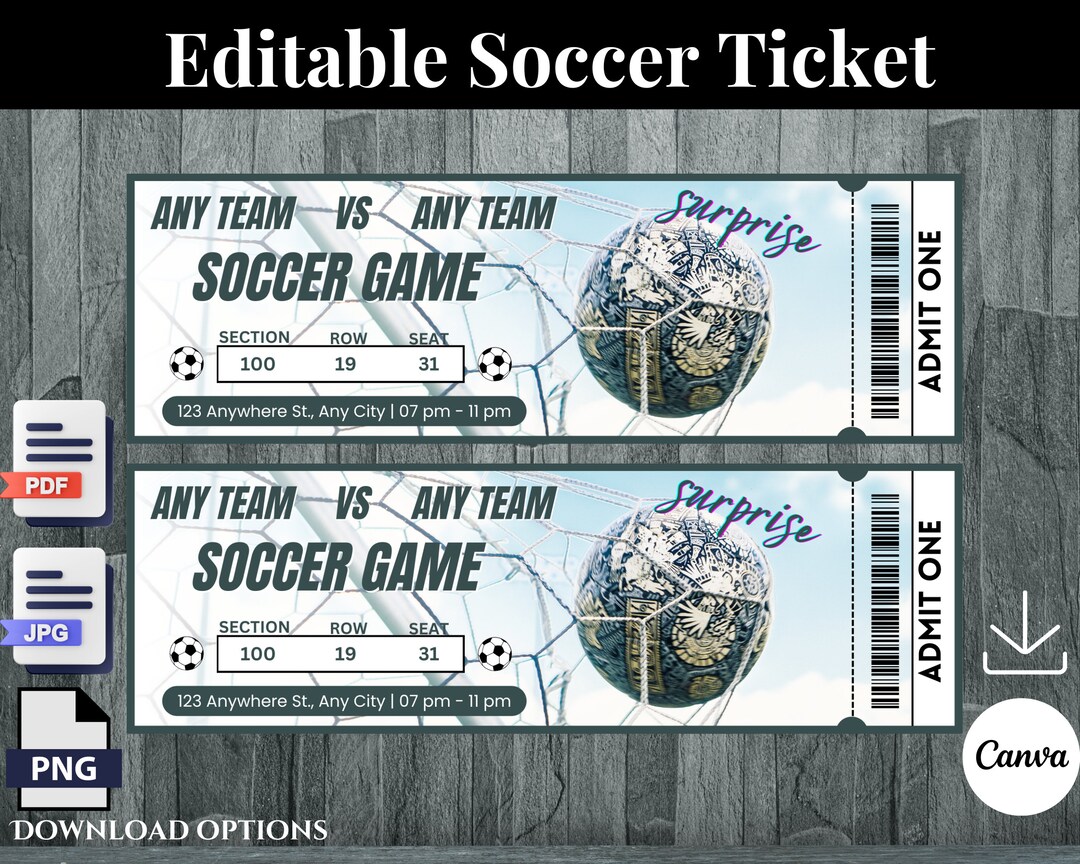 Editable Soccer Ticket, Soccer Ticket Gift, Soccer Birthday Ticket ...