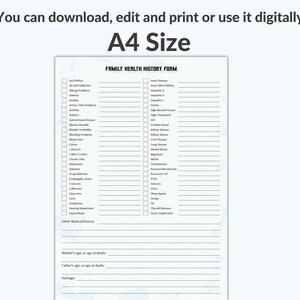 Editable Medical History Form, Family Medical History Form , Medical ...