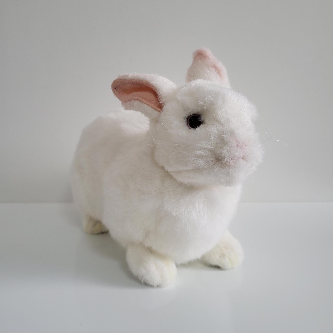 Hansa White Bunny Plush Collectible Fluffy White Rabbit Realistic ...