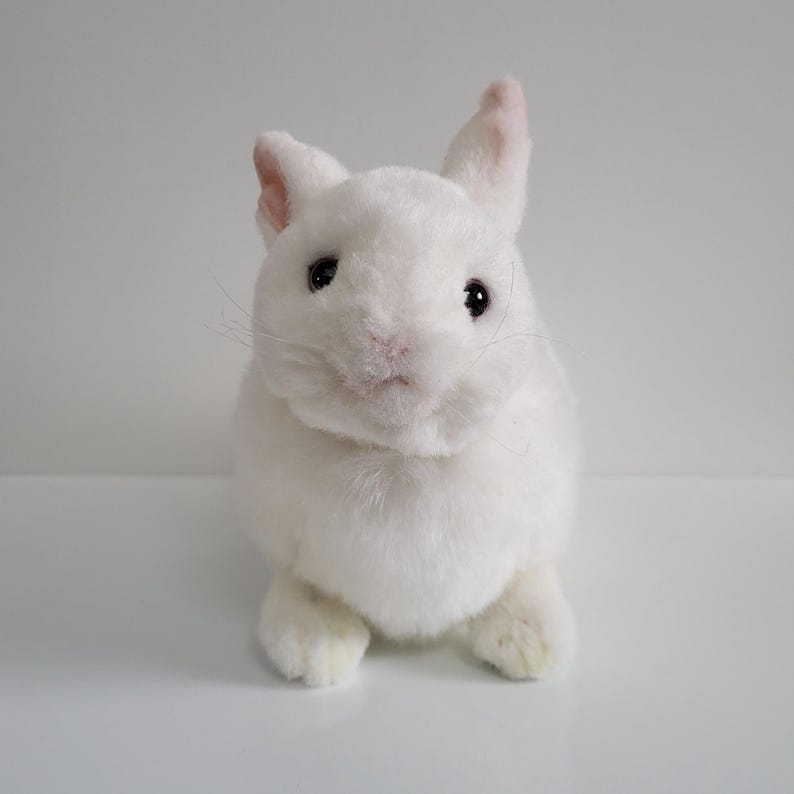 Hansa White Bunny Plush Collectible Fluffy White Rabbit Realistic ...