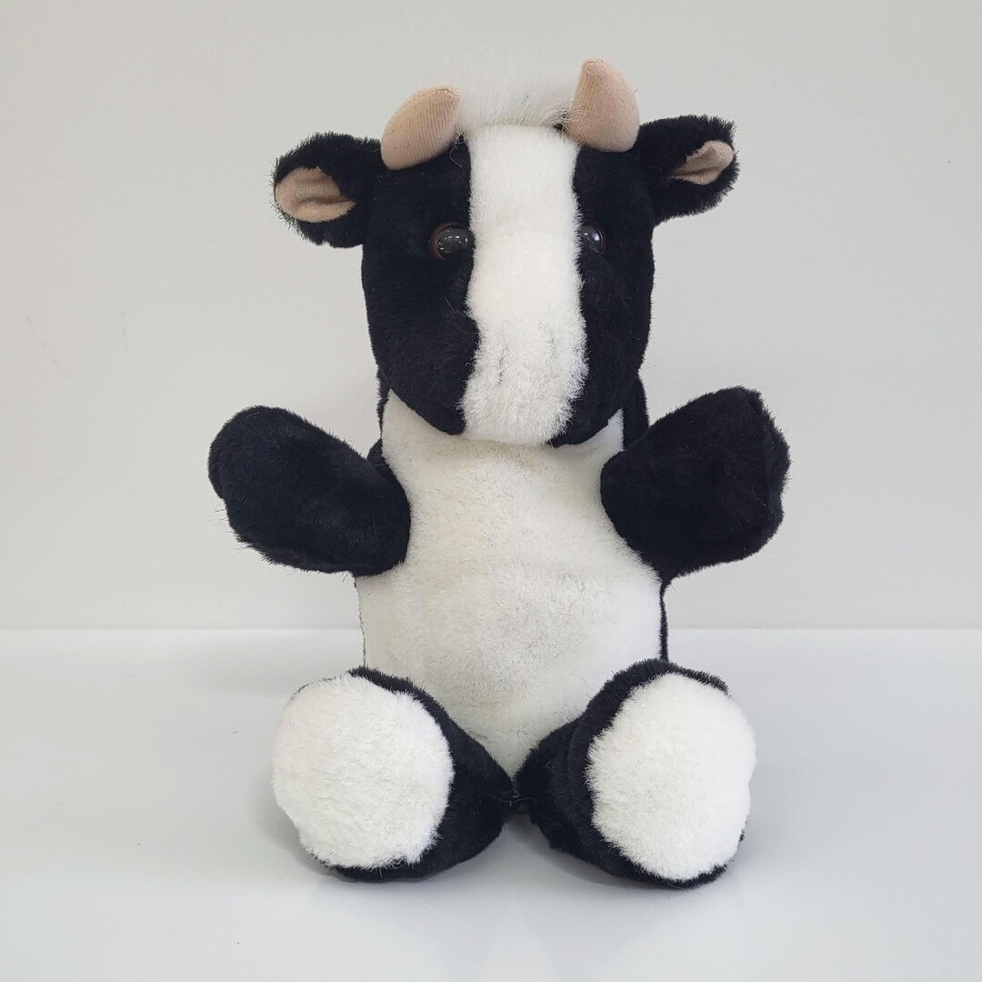 Vintage Black & White Cow Hand Puppet Stuffed Plush Stuffie Collectible ...