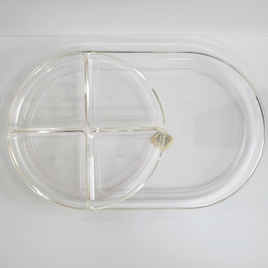 Vintage Modern Oval Serving Tray With Dividers Clear Acrylic Plastic ...