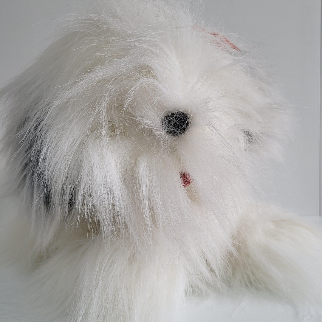 Old English Sheepdog Plush White Furry Sheep Dog Stuffed Toy Shaggy ...