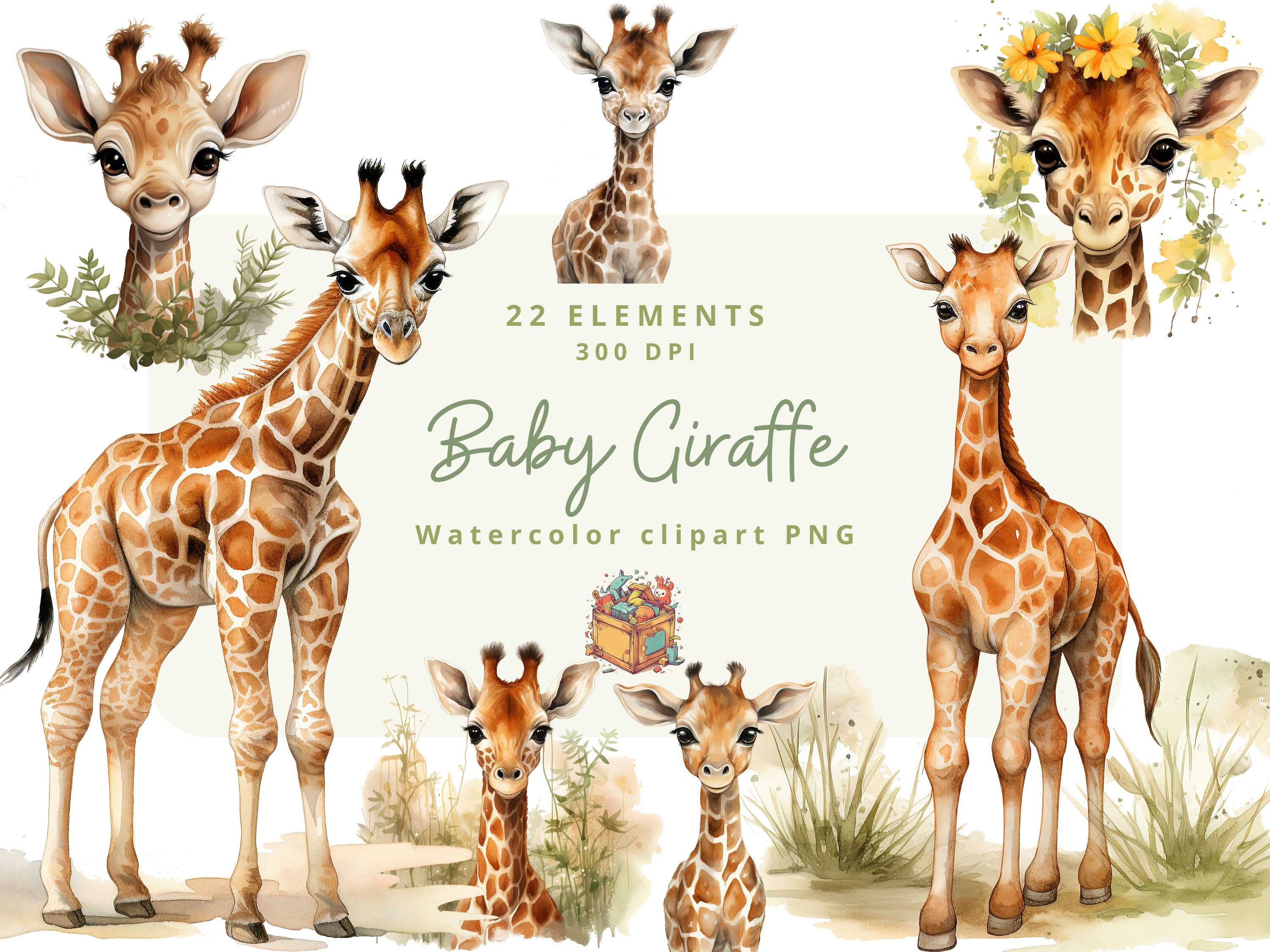22 Baby Giraffe Watercolor Clipart, Cute Giraffe Baby Shower Graphics ...