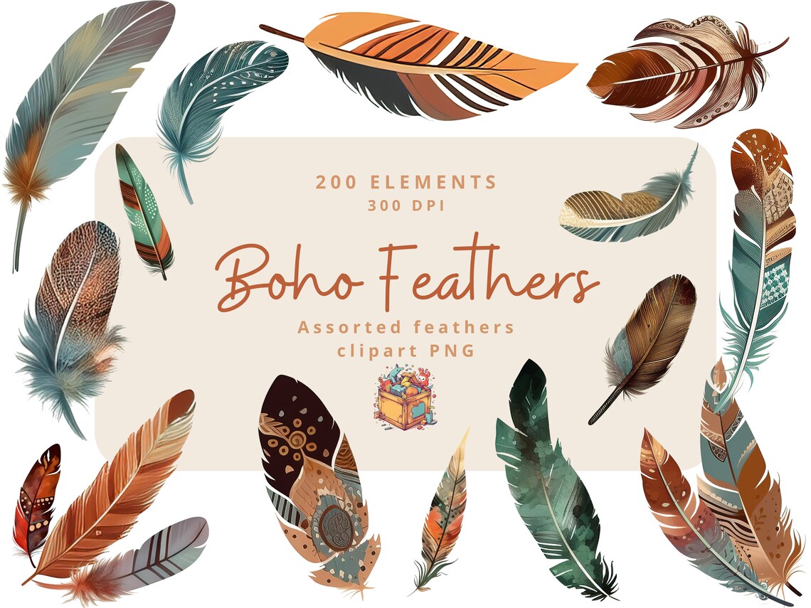 200 Boho Feathers Clipart Modern Boho Collage Feather - Etsy