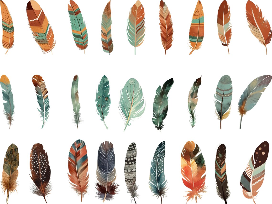 200 Boho Feathers Clipart, Modern Boho Collage, Feather Clipart ...