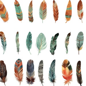 200 Boho Feathers Clipart, Modern Boho Collage, Feather Clipart ...