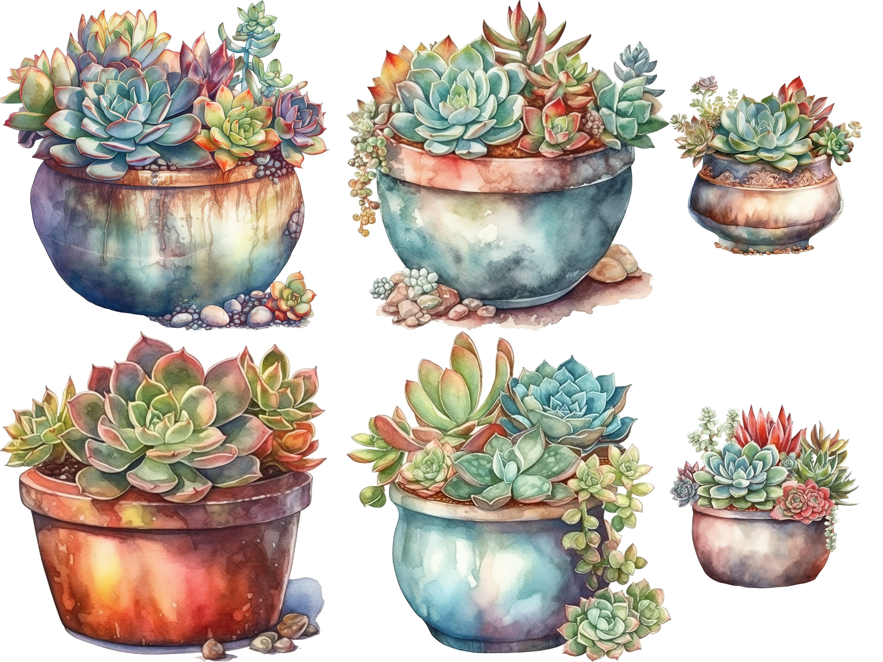 19 Watercolor Succulent Pots Clipart, Succulents Pot Clipart, Tropical ...