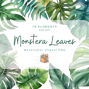 70 Watercolor Tropical Leaves Clipart, Monstera Leaves Clipart ...