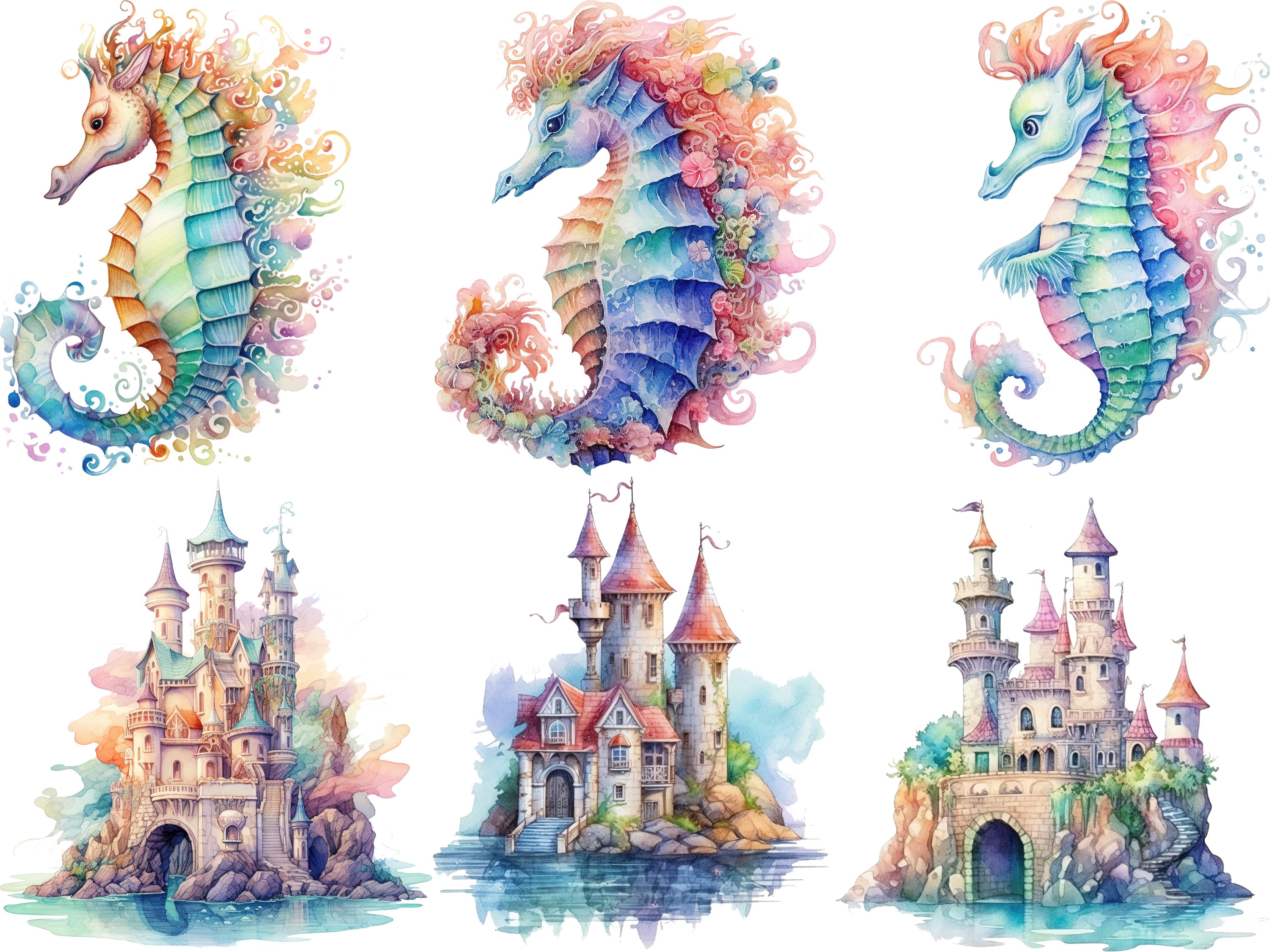 107 Mermaids Watercolor Clipart Magical Enchanting Fairy - Etsy