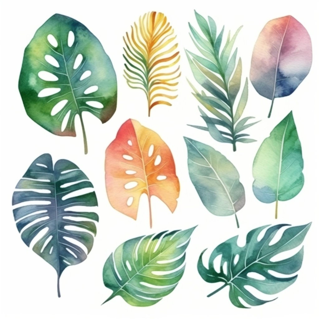 70 Watercolor Tropical Leaves Clipart, Monstera Leaves Clipart ...