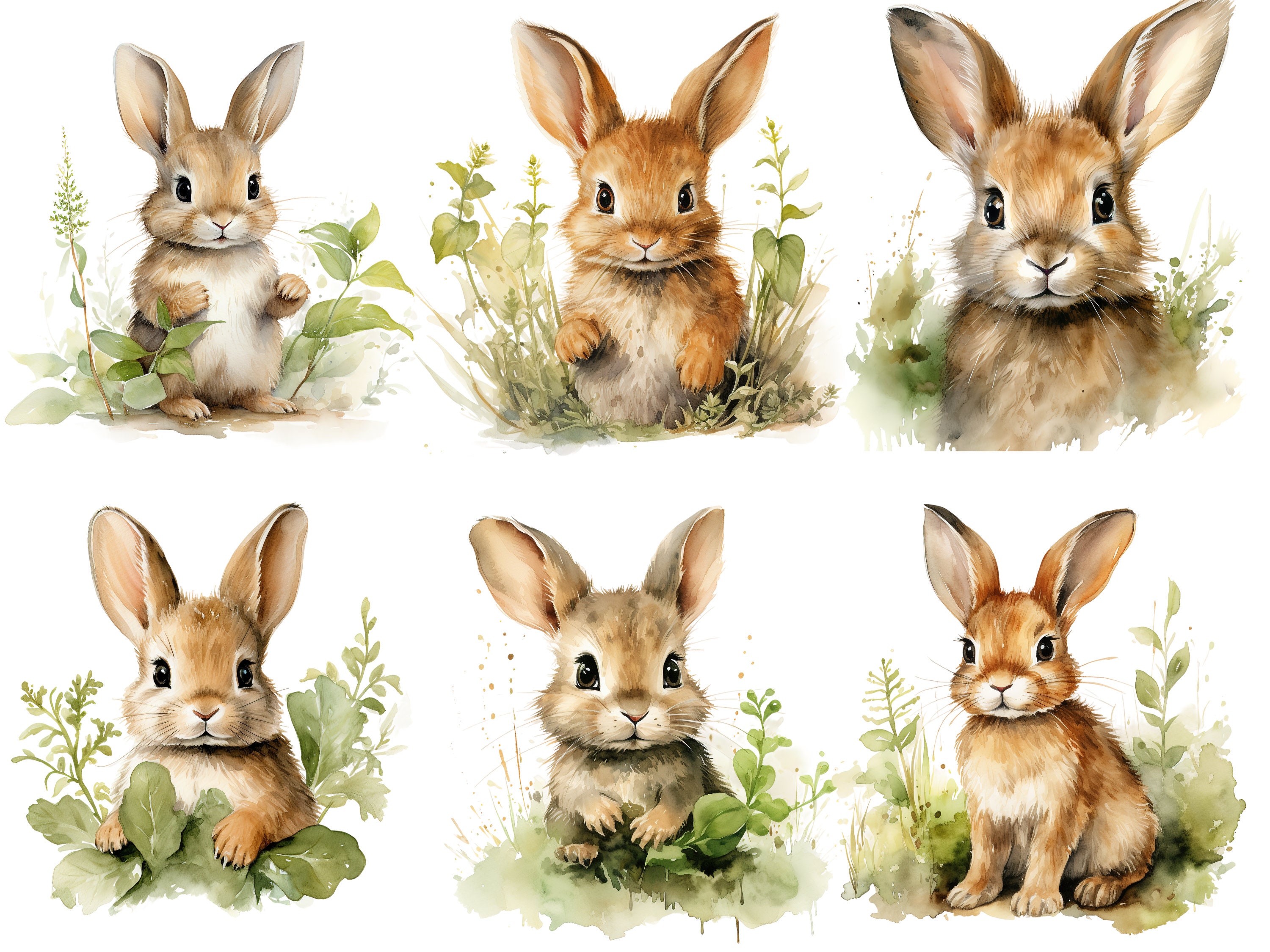 20 Cute Baby Rabbit Watercolor Clipart, Cute Rabbit Baby Shower ...