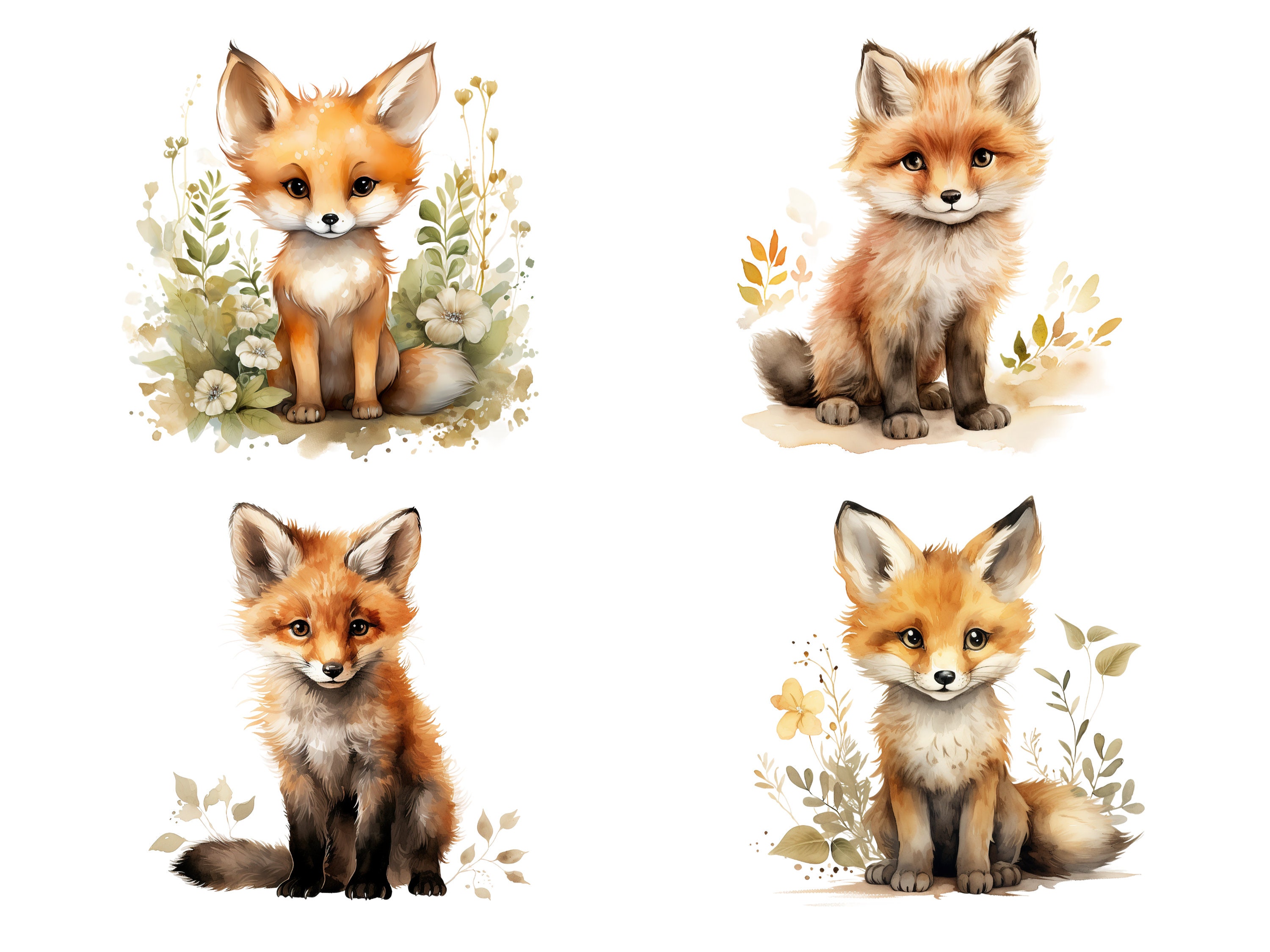 20 Baby Fox Watercolor Clipart Cute Fox Baby Shower Graphics - Etsy