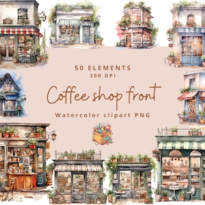 Watercolor Coffee Shop Clipart: 50 PNG Illustrations (digital Download ...