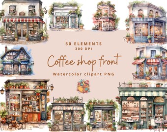 Yellow Coffee Shop Clipart, Cafe Clip Art, Png. Digital Watercolor ...