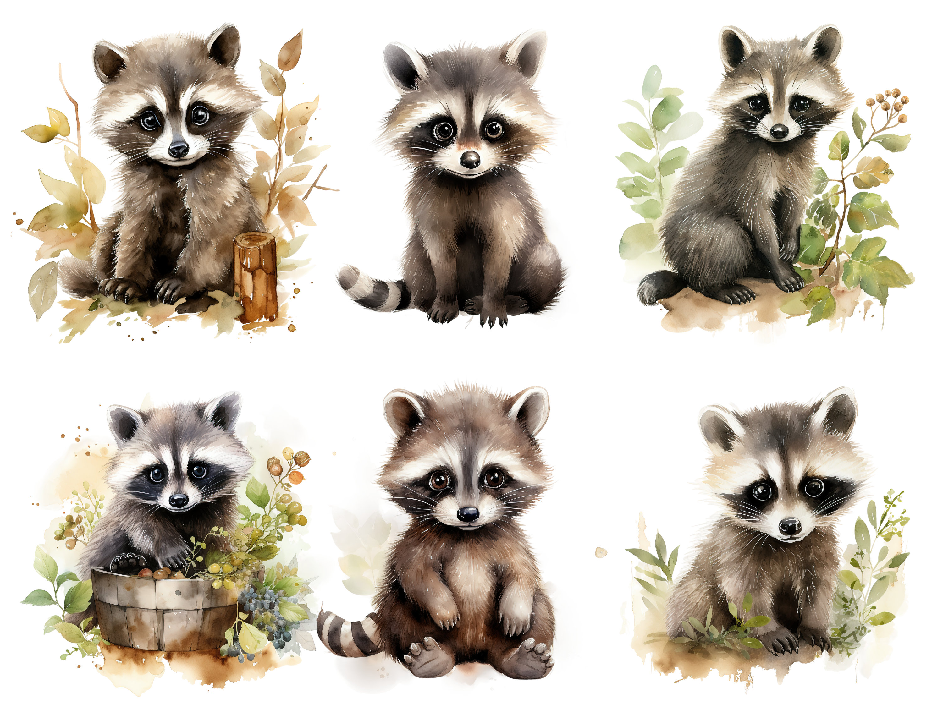 21 Baby Raccoon Watercolor Clipart, Cute Raccoon Baby Shower Graphics ...