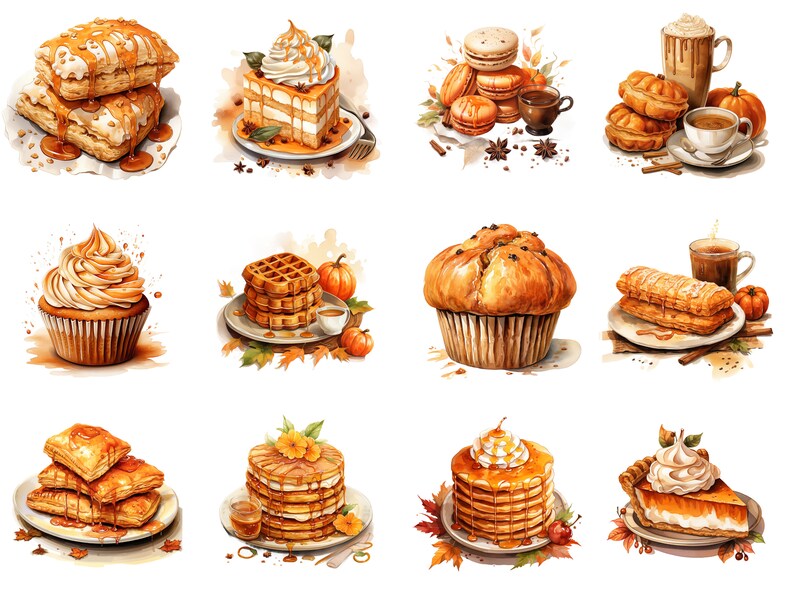 60 Pumpkin Spice Watercolor Clipart Bundle, Autumn Pumpkin Clipart PNG ...