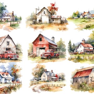 35 Farm Barns Clipart PNG Sublimation Bundle, Transparent Landscape ...