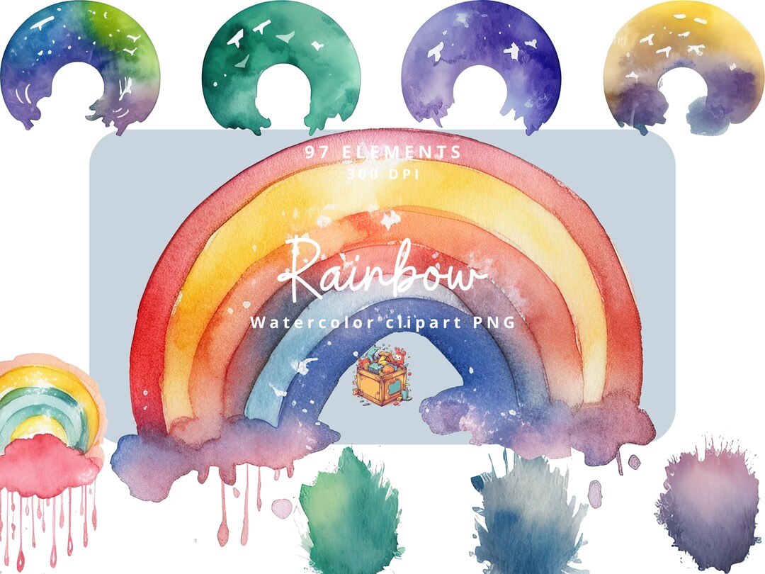 97 Rainbow Clipart, Rainbows Collage, Abstract Shapes, Summer Clipart ...