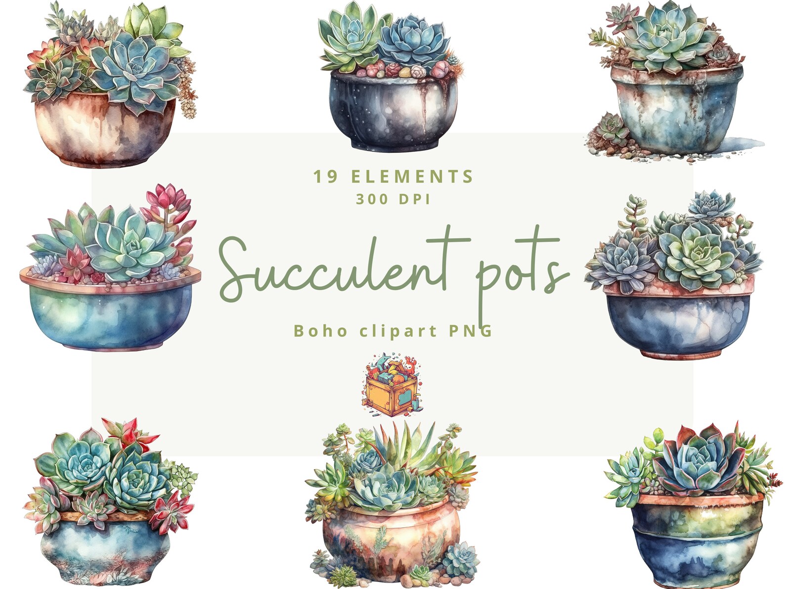 19 Watercolor Succulent Pots Clipart Succulents Pot Clipart - Etsy