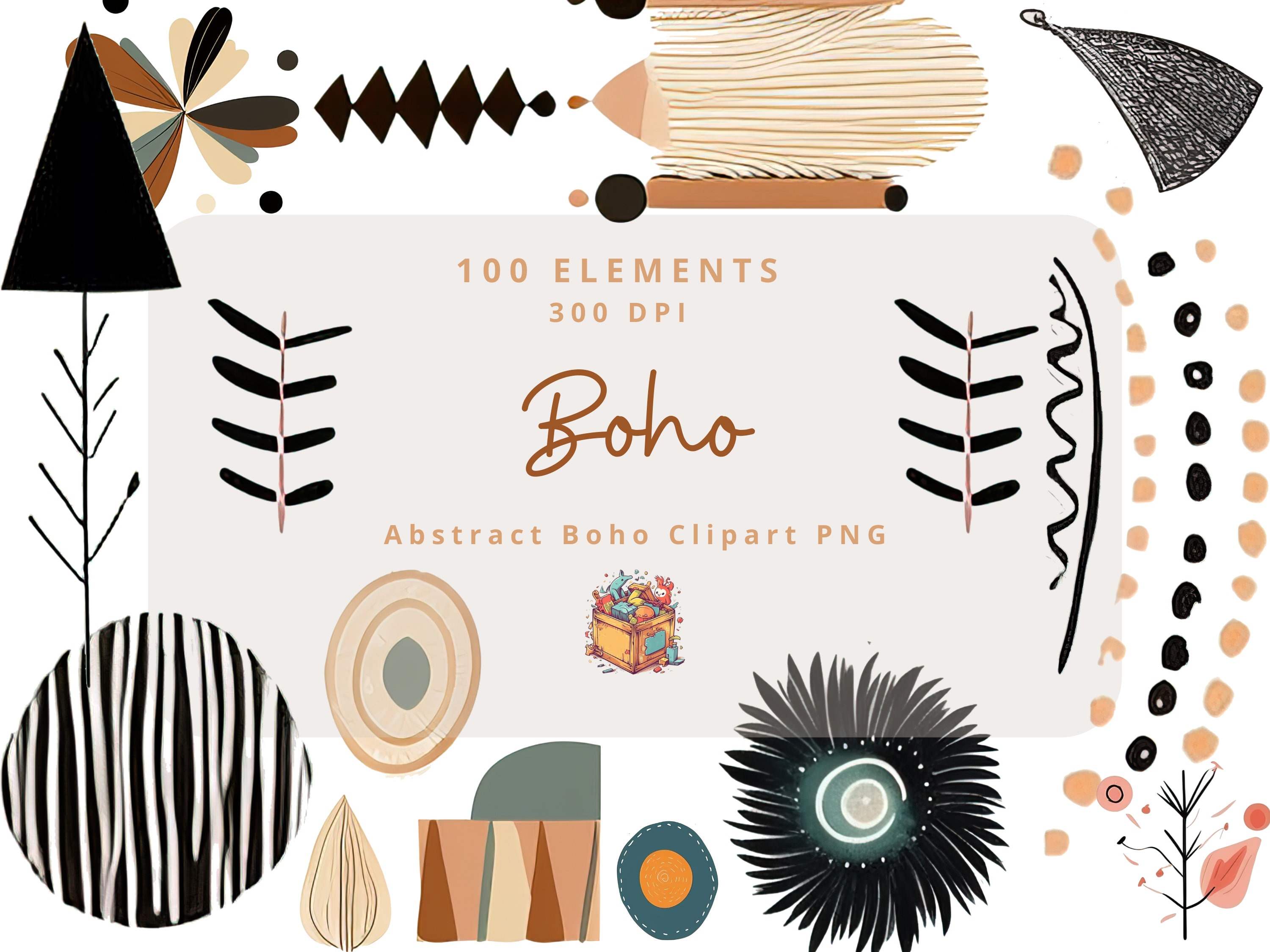 100 Abstract Boho Clipart, Modern Boho Collage, Abstract Shapes ...