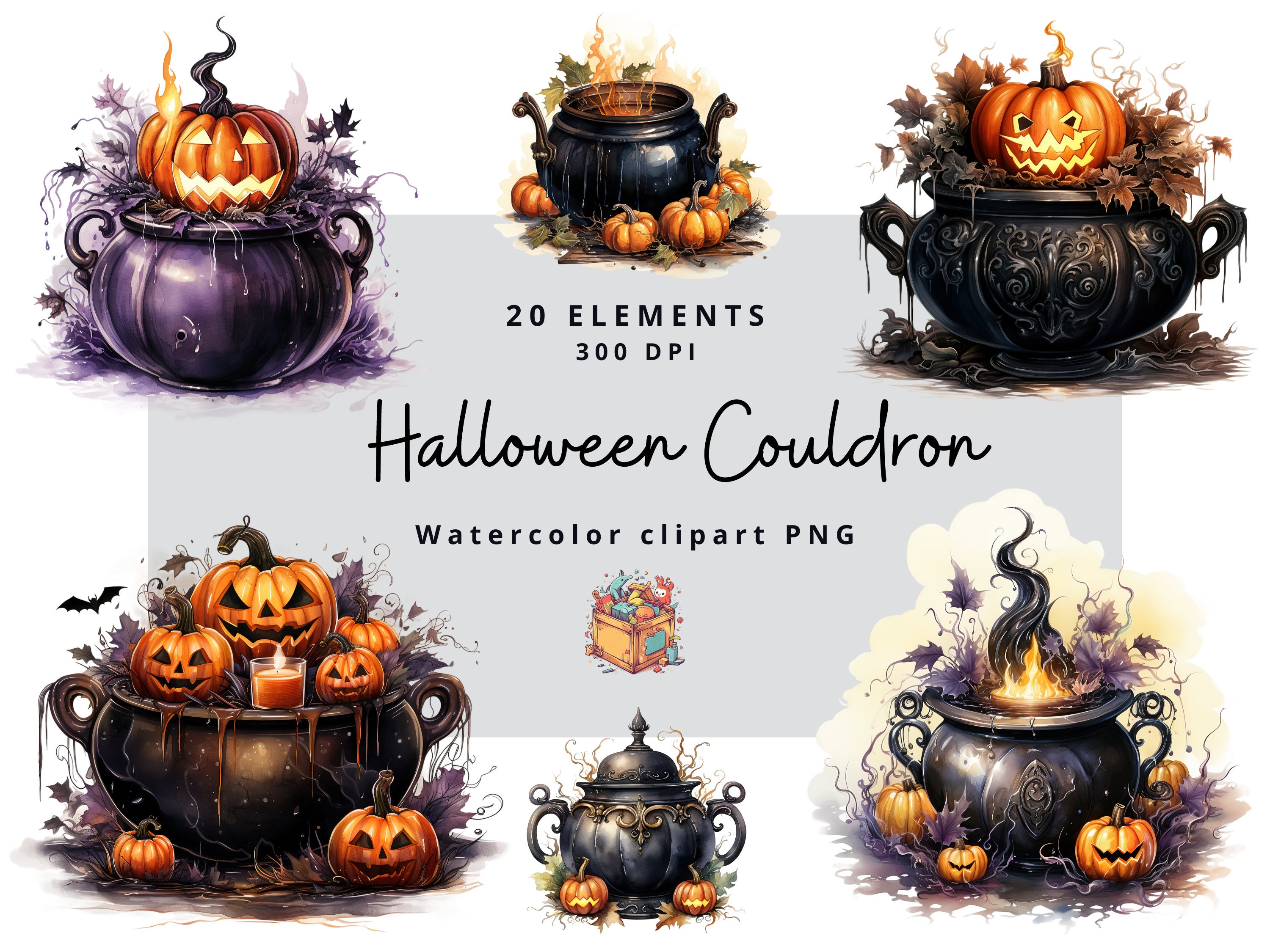 20 Halloween Couldron Watercolor Clipart, Witch Couldron Clipart PNG ...