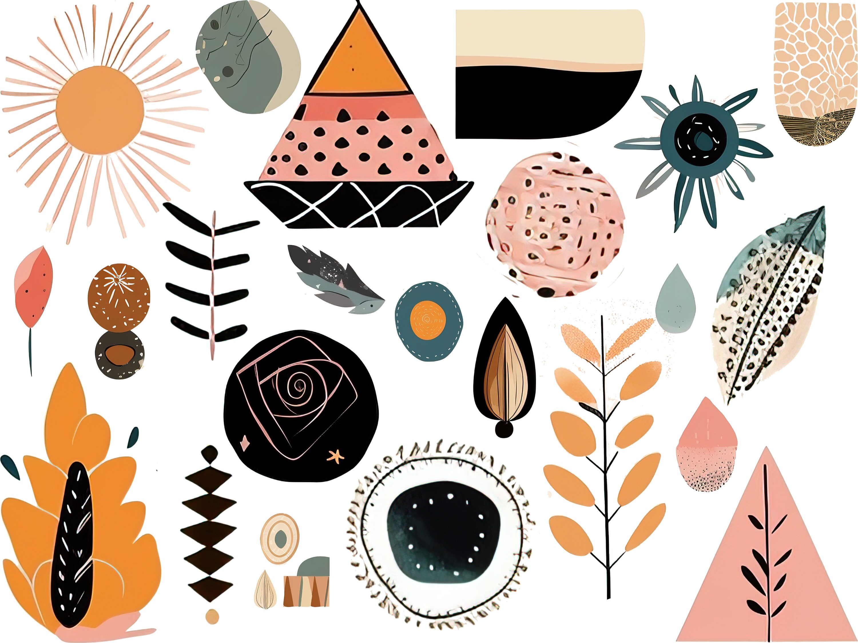 100 Abstract Boho Clipart, Modern Boho Collage, Abstract Shapes ...
