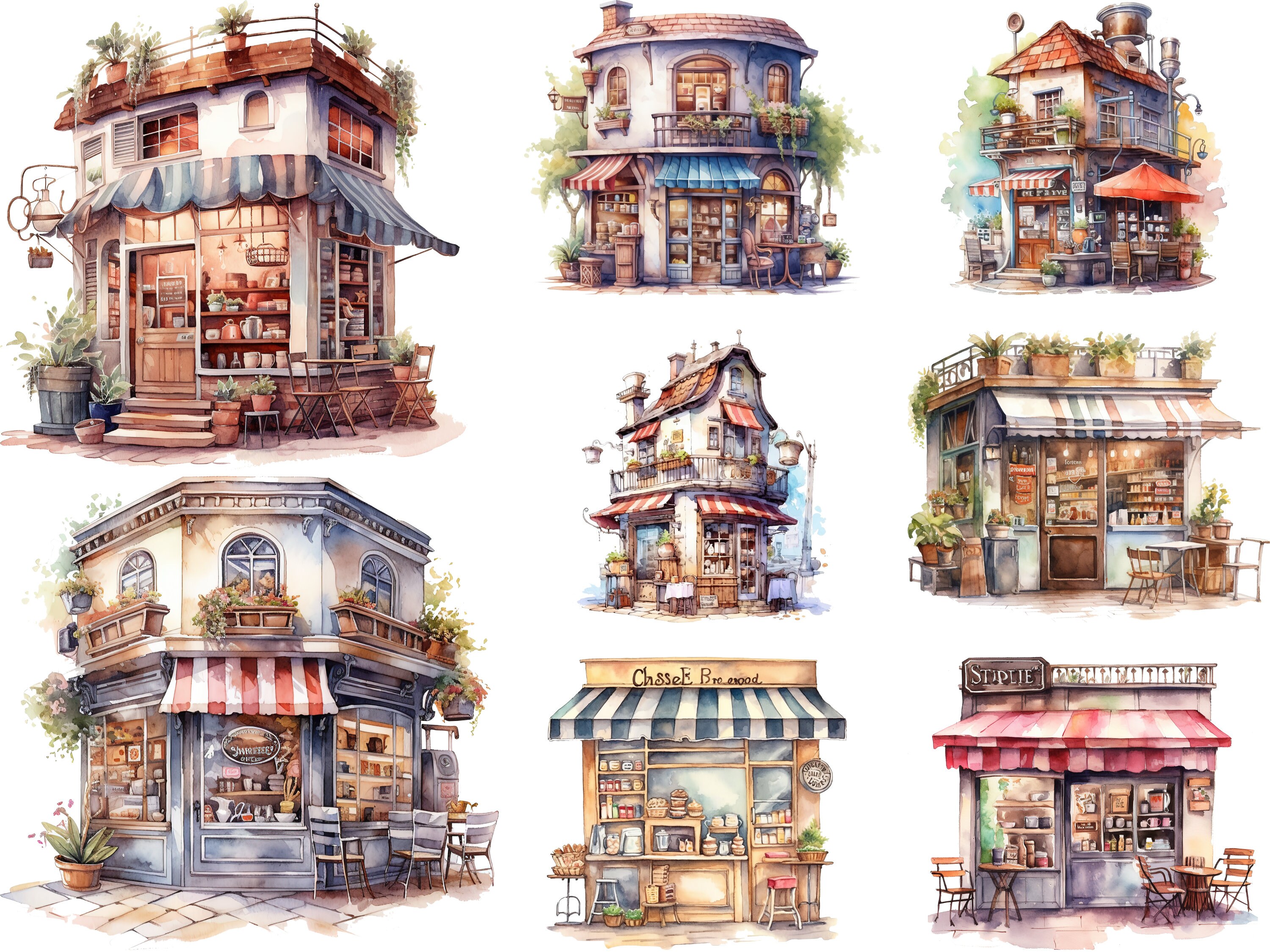 Watercolor Coffee Shop Clipart: 50 PNG Illustrations (digital Download ...