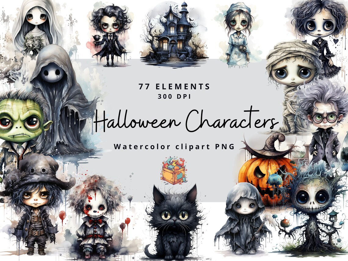 77 Cute Halloween Characters Clipart, Halloween Art for Crafts and ...
