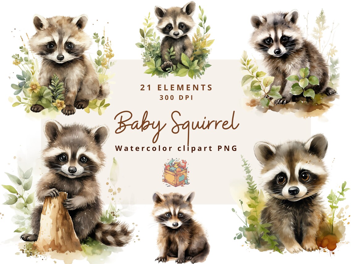 21 Baby Raccoon Watercolor Clipart, Cute Raccoon Baby Shower Graphics ...