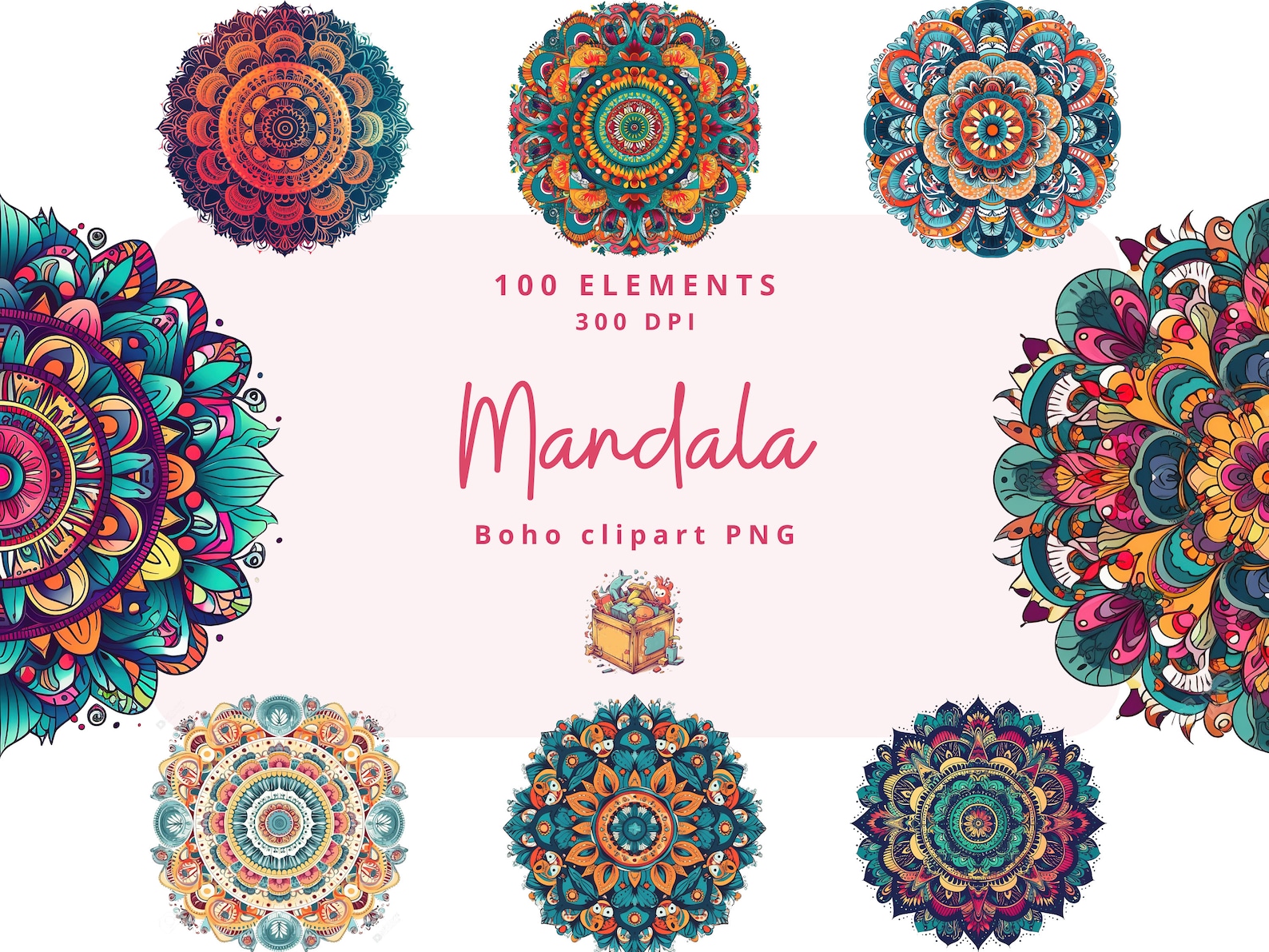 100 Boho Mandalas Clipart, Modern Boho Collage, Mandala Clipart ...