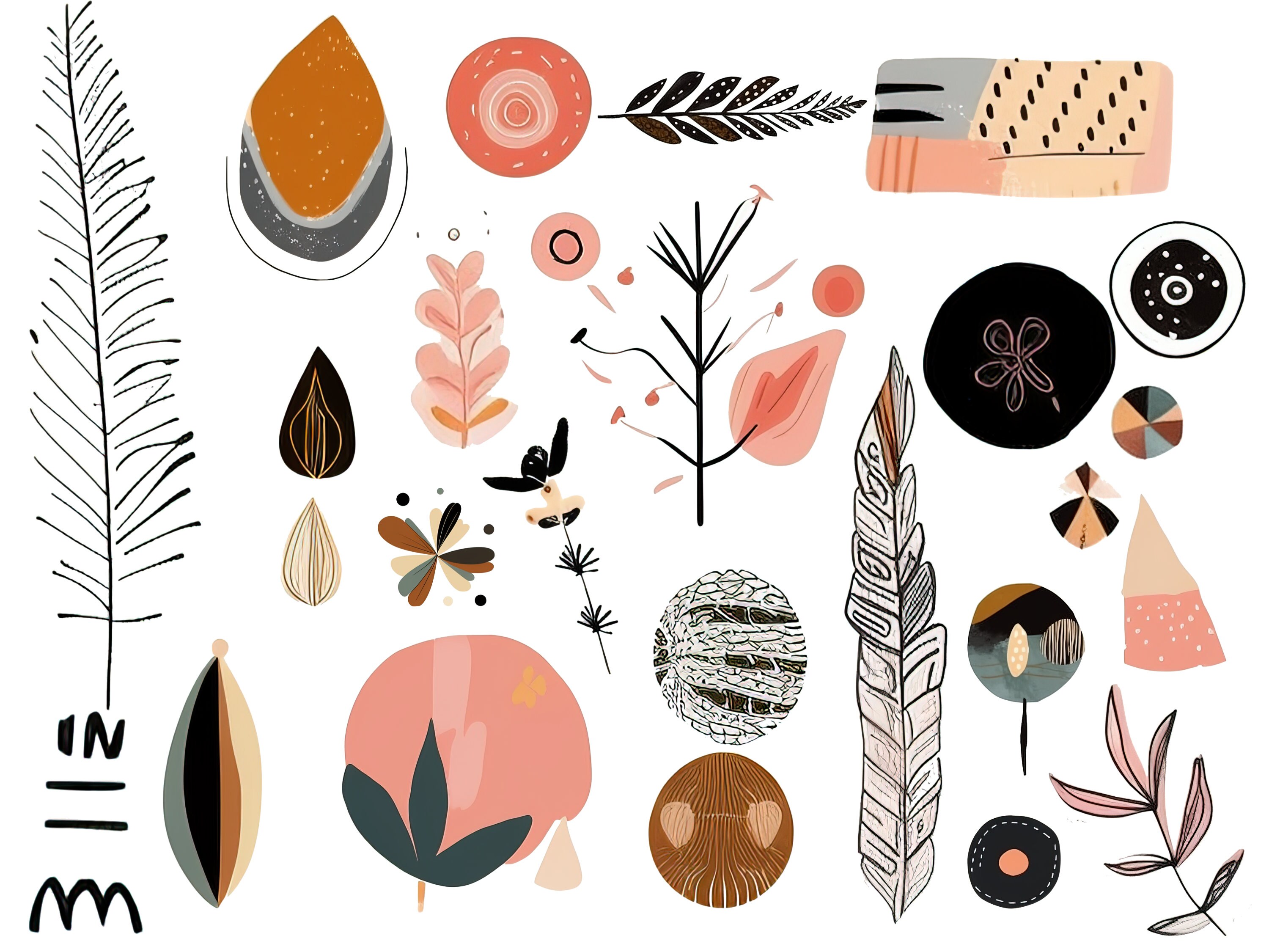 100 Abstract Boho Clipart, Modern Boho Collage, Abstract Shapes ...