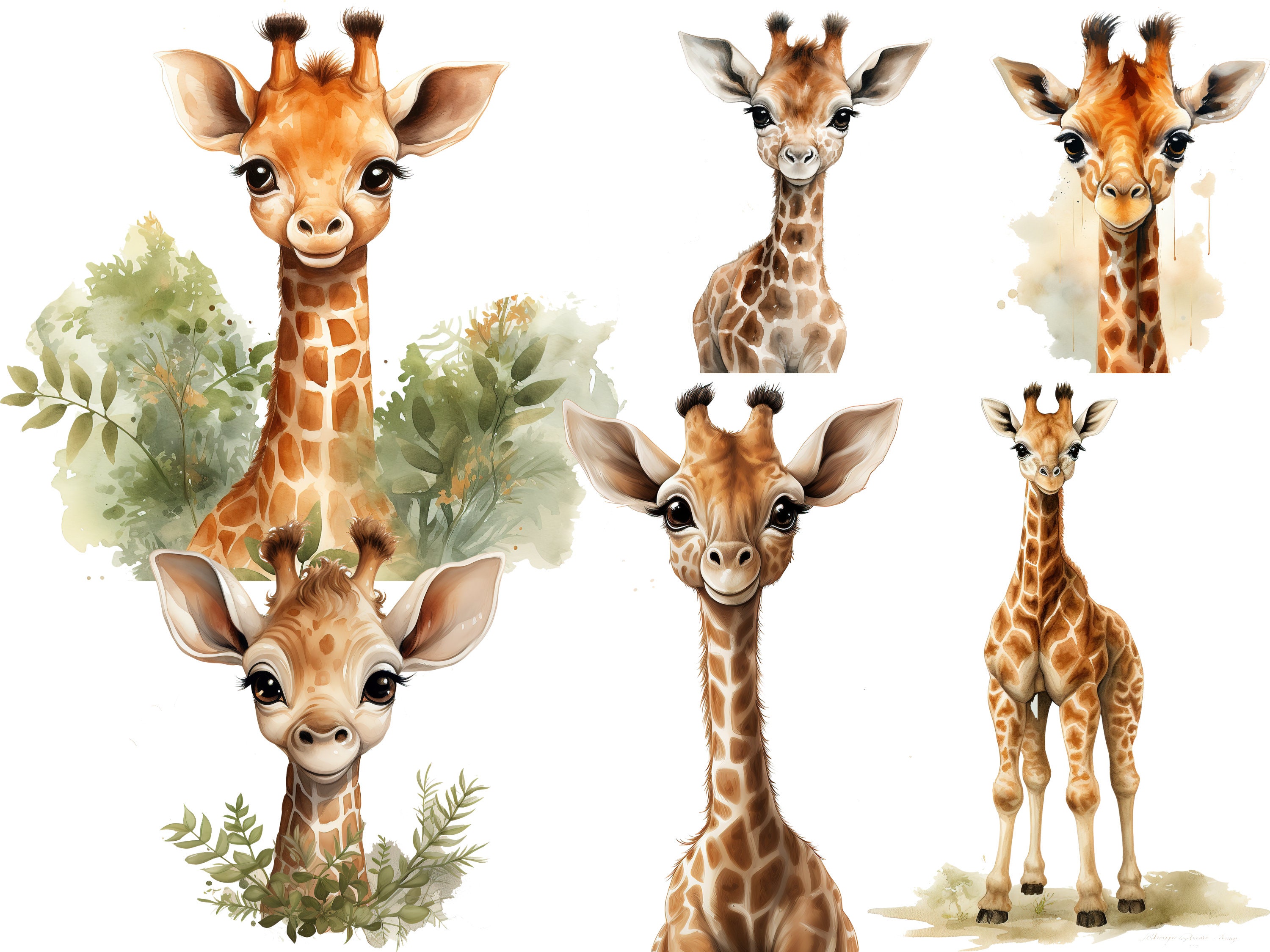 22 Baby Giraffe Watercolor Clipart Cute Giraffe Baby Shower - Etsy