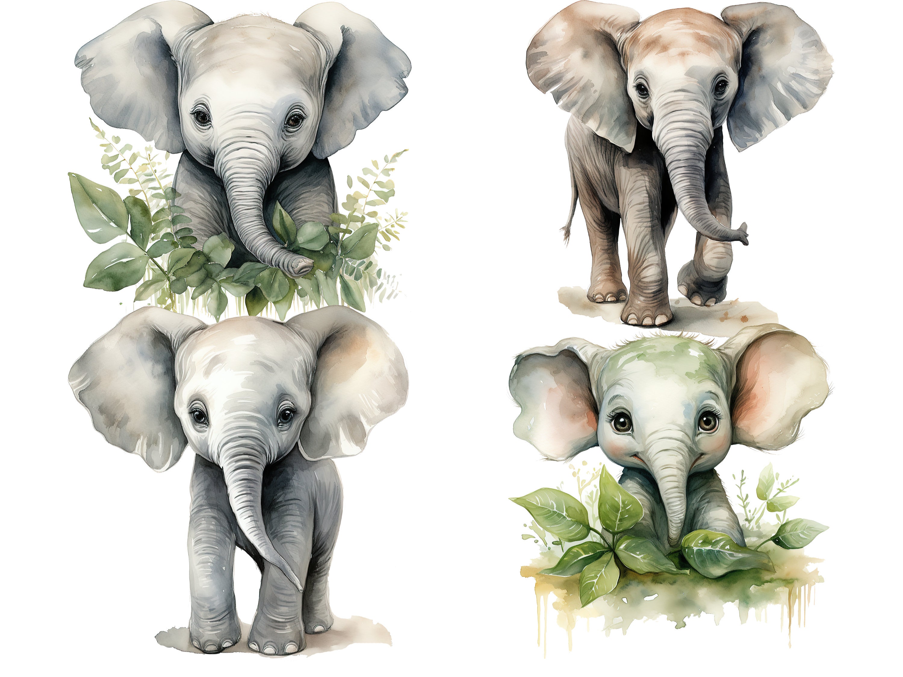 16 Baby Elephant Watercolor Clipart, Cute Elephant Baby Shower Graphics ...