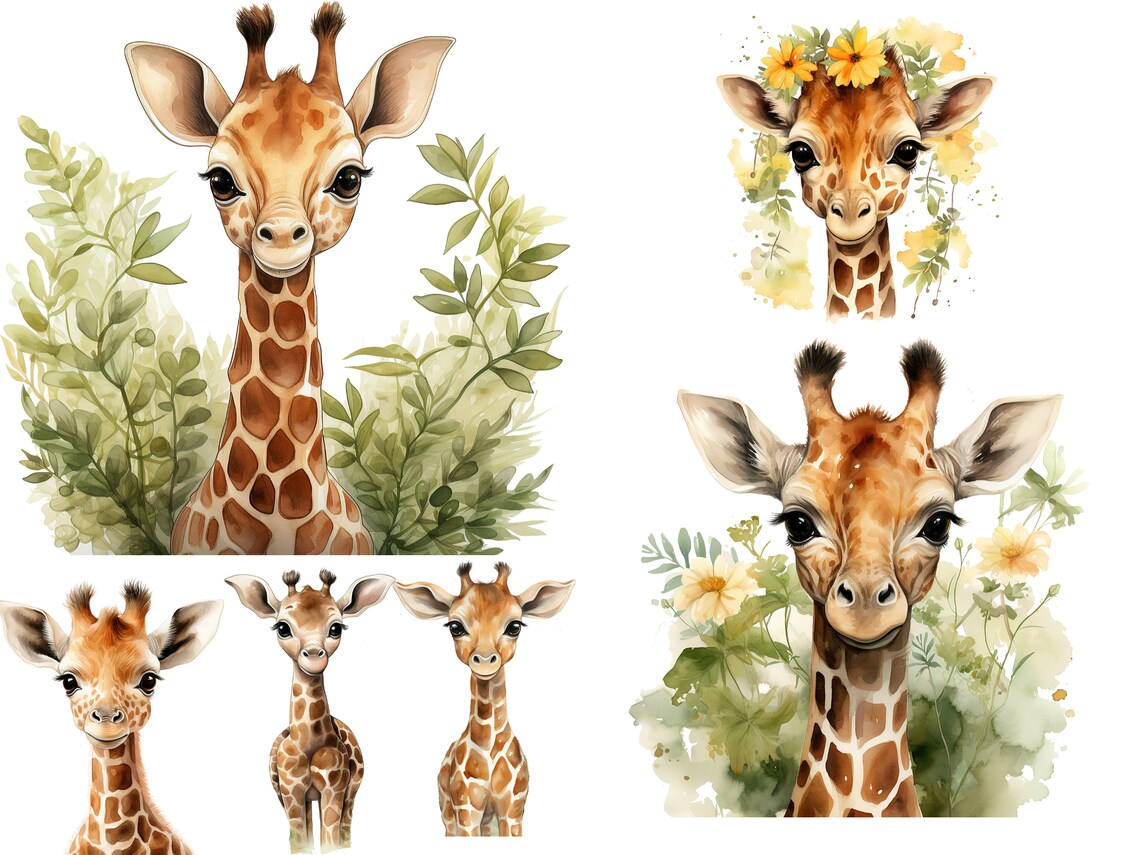 22 Baby Giraffe Watercolor Clipart, Cute Giraffe Baby Shower Graphics ...