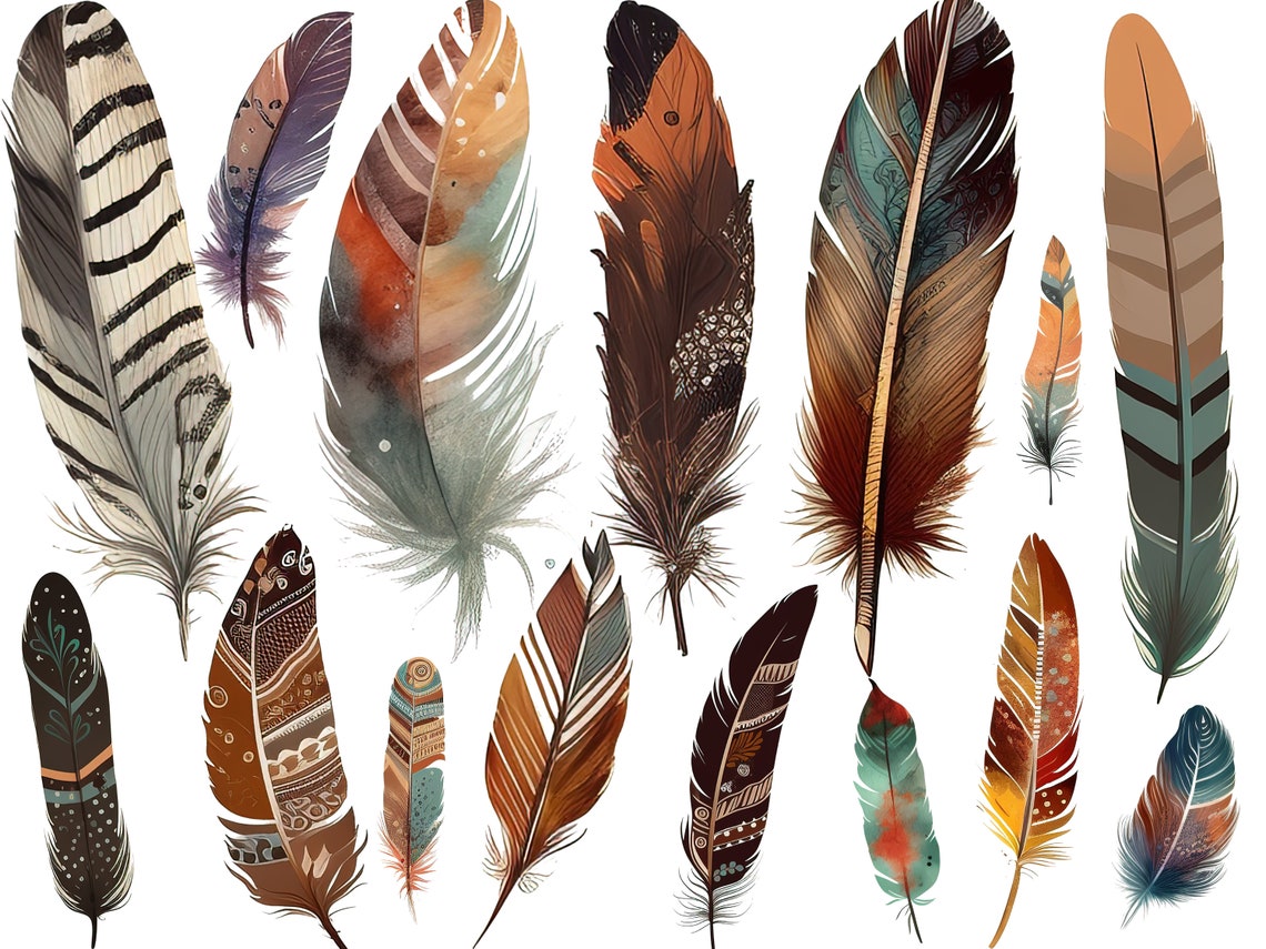 200 Boho Feathers Clipart, Modern Boho Collage, Feather Clipart ...