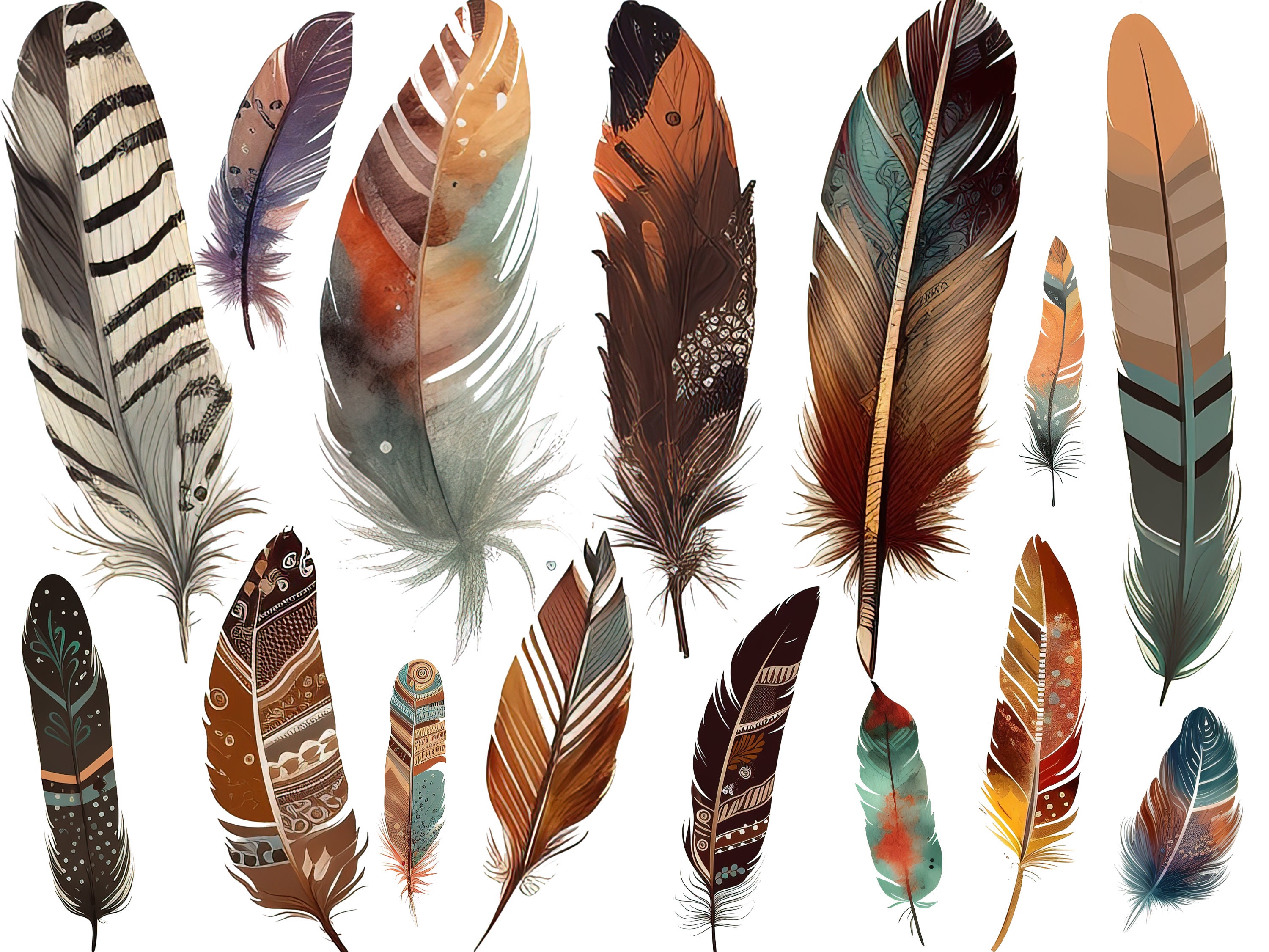 200 Boho Feathers Clipart, Modern Boho Collage, Feather Clipart ...