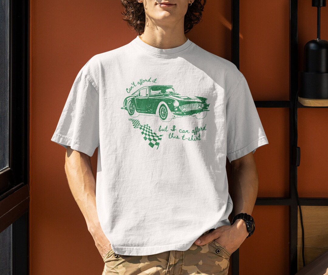 White & Green Vintage Car T-shirt, Humorous Vintage Car T-shirt ...