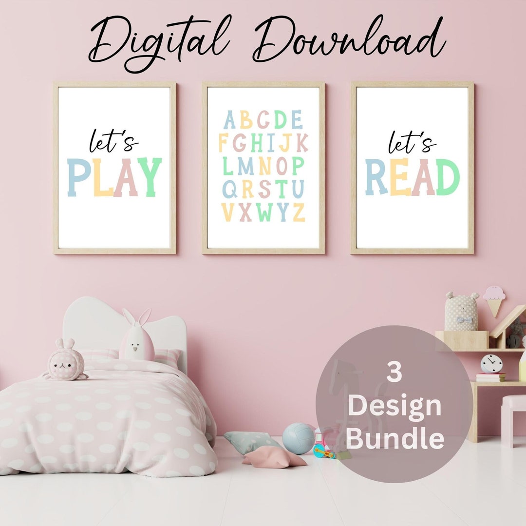 Let's Play Printable, Let's Play Sign, Nursery Wall Art, Set of 3 ...