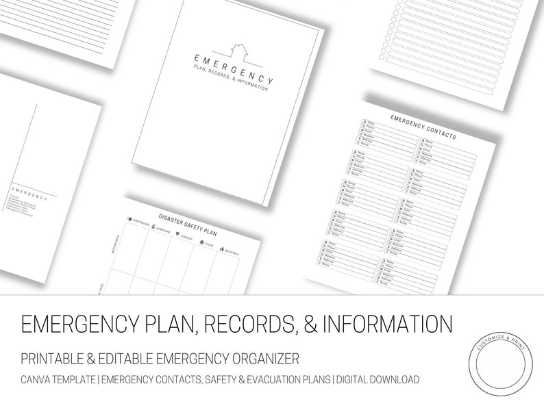 Emergency Plan, Records, and Information Bundle | Printable Template ...